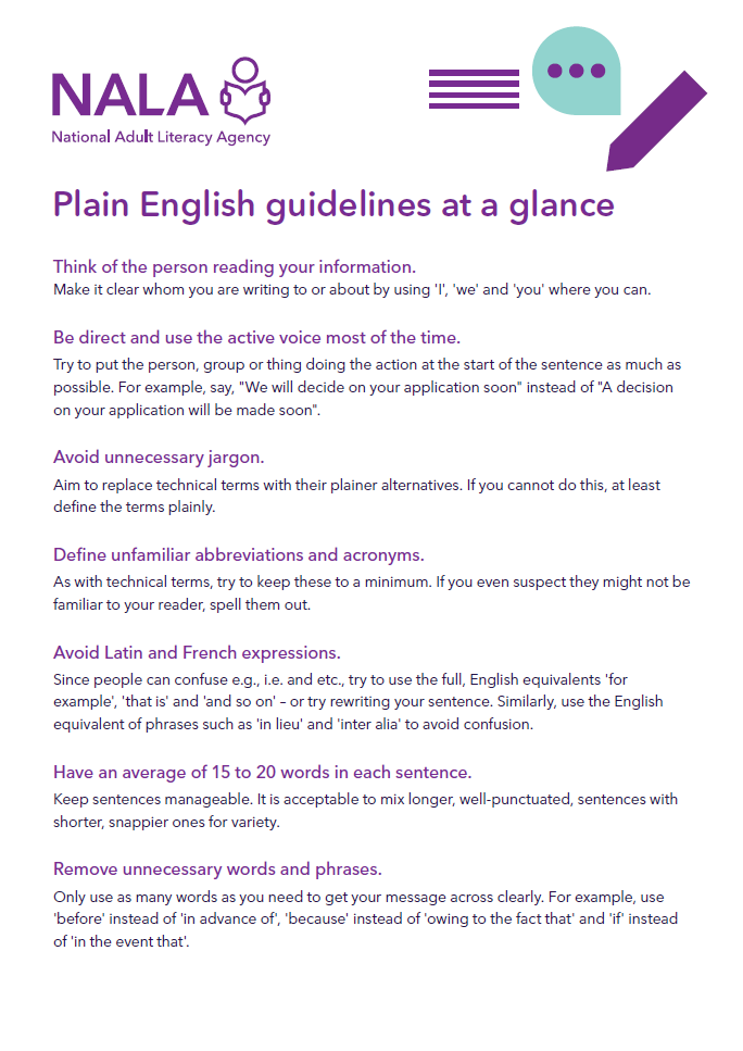 Plain English guidelines at a glance - NALA